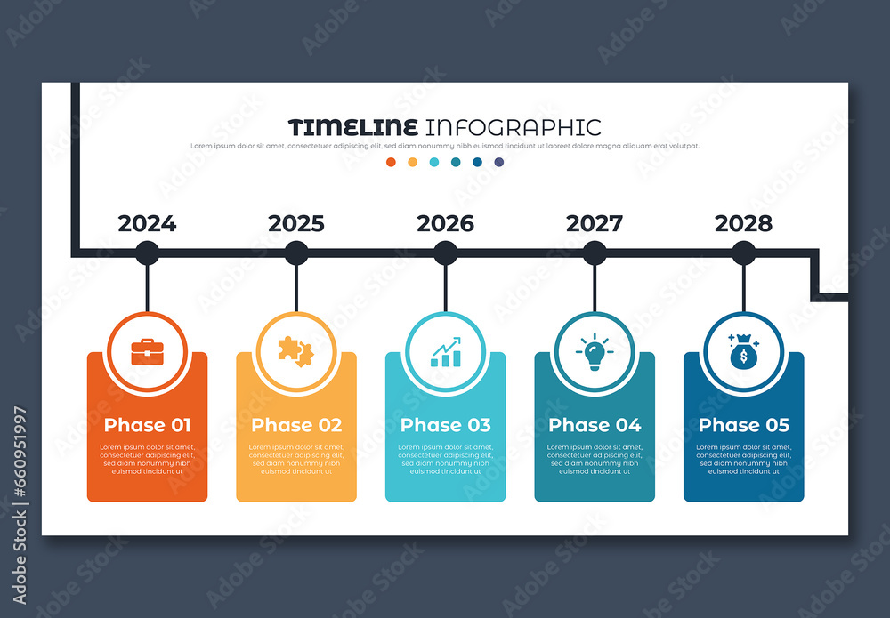 Timeline Infographic Layout with Colorful Accents Stock Template ...