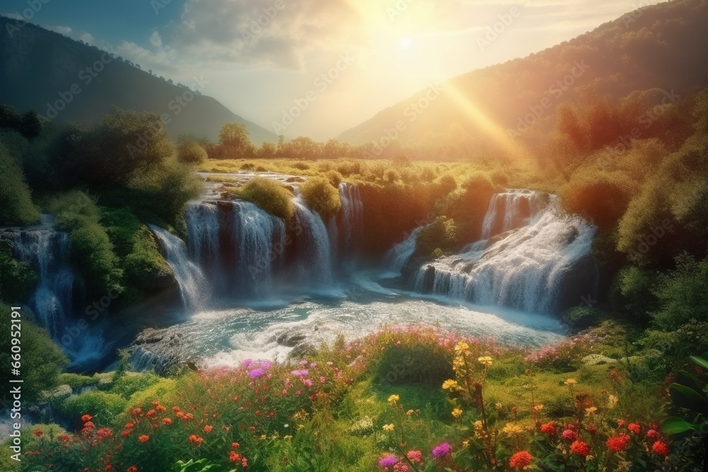 Beautiful nature lovely travel countryside place with a waterfall from ...