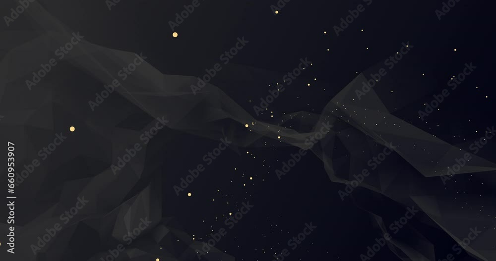 4k animated black grey polygonal plexus background with golden dots ...