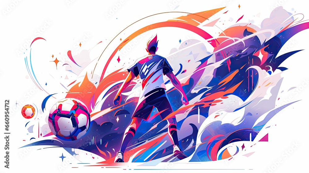 Flat abstract design of soccer player, powerful effect , minimalism ...