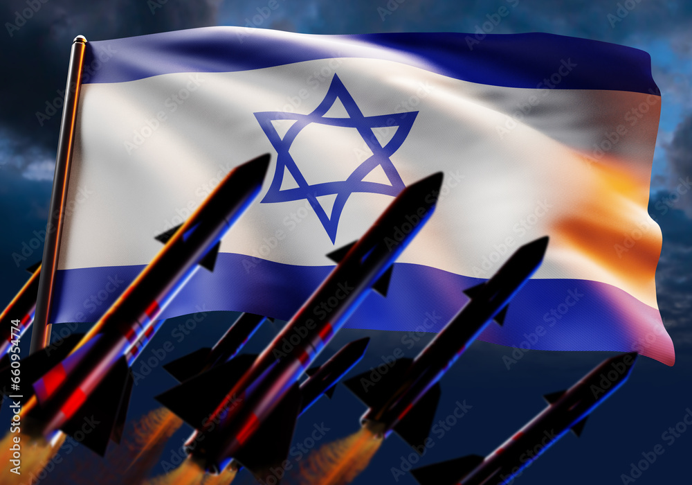 Israel flag with military missiles. Israel armed forces. Jewish state ...