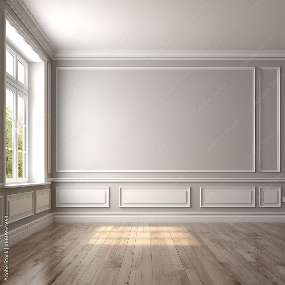 Classical empty room interior 3d render,The rooms have wooden floors ...