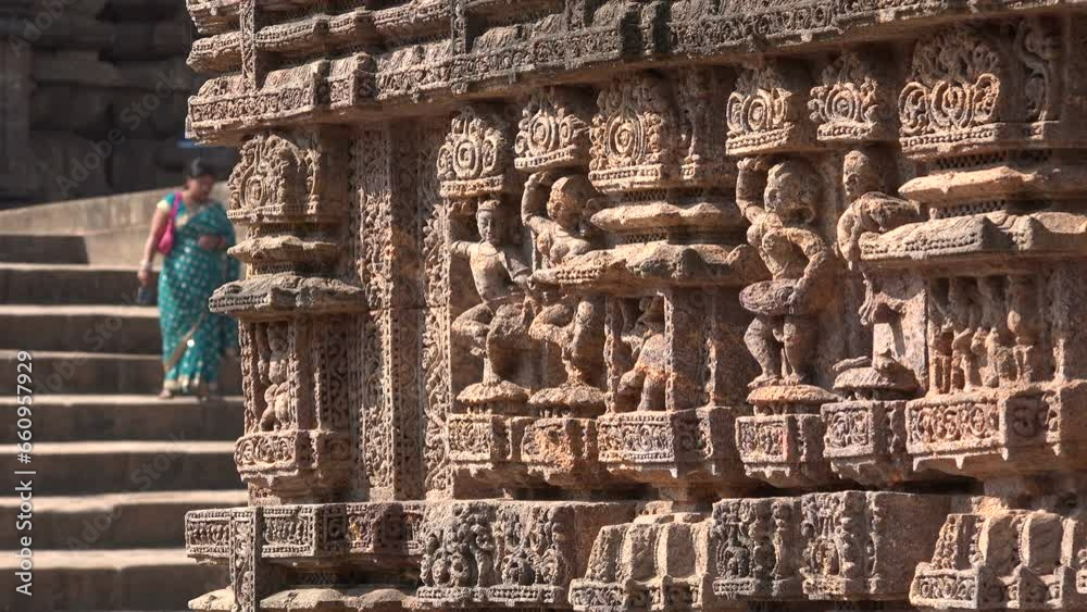 Details of sculptures on the Konark Sun Temple. The temple was built in ...