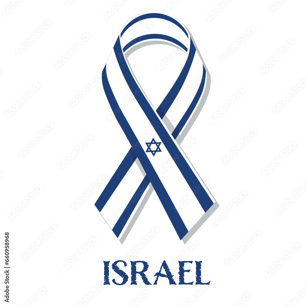 Israel blue white awareness ribbon with Text Israel. National Flag ...