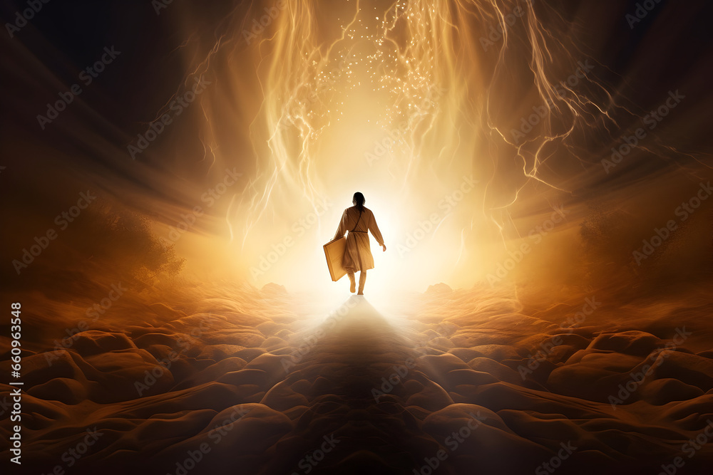 Bright Sunlight Illuminating the Path, with the Silhouette of the Holy ...