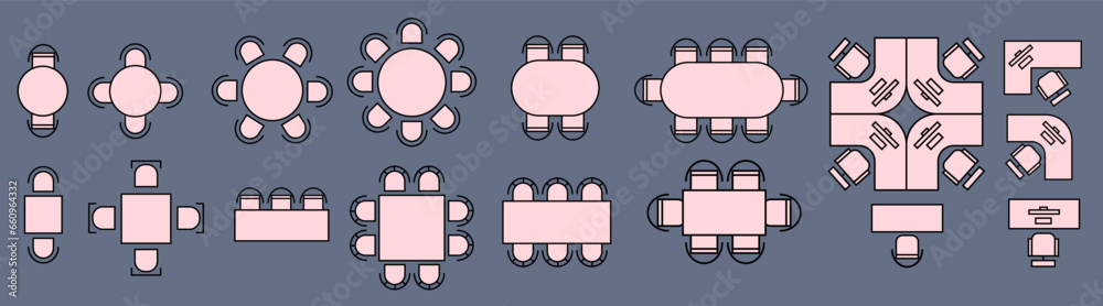 Furniture for the floor plan. Top view tables for office and dinner ...