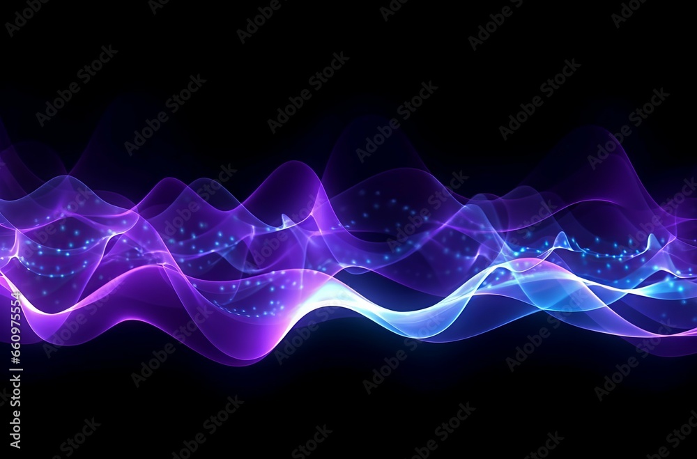 Abstract 3d rendering of waves in cold colors in a dark space. Abstract ...