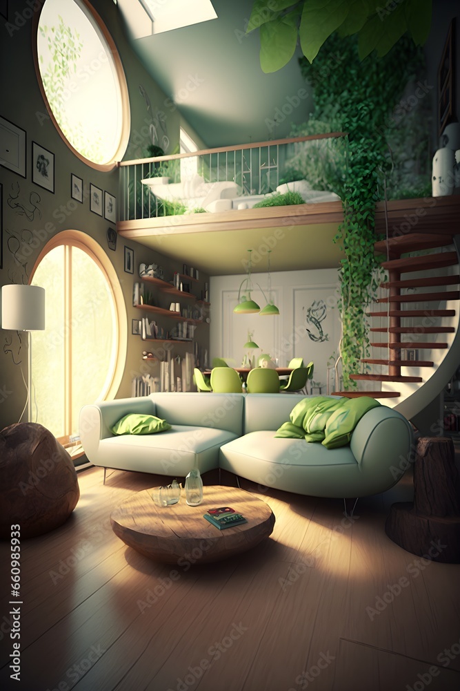 realistic design of a sustanable ecological living room Stock ...
