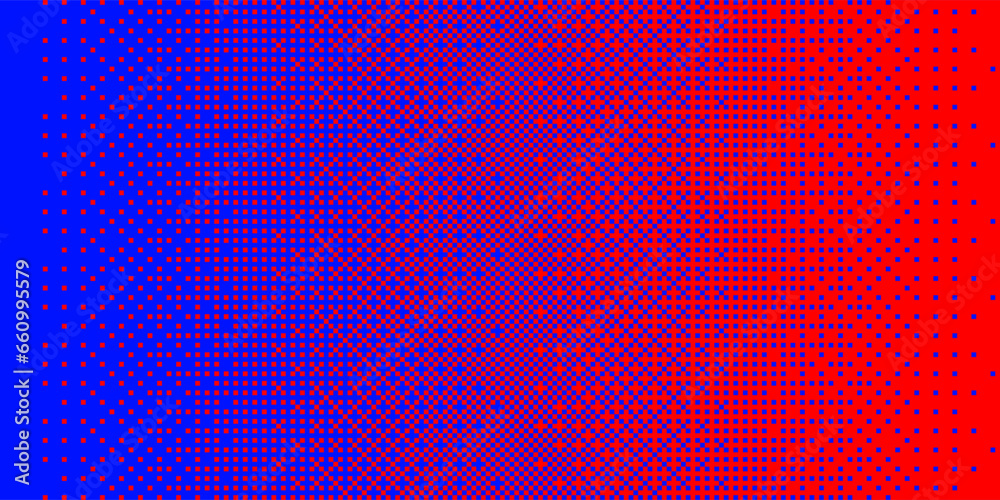 Red fade on blue pixel gradient with dithering. Halftone wave vector ...