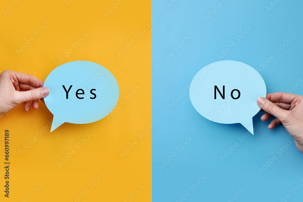 Consent and non-consent in a conversation between people Stock Photo ...