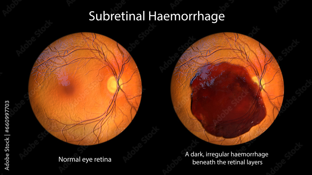A subretinal hemorrhage as observed during ophthalmoscopy, 3D ...