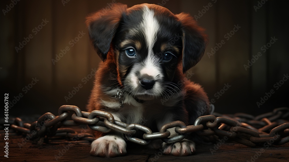 Heartwrenching sad dog, chained and restricted in its movements. The ...