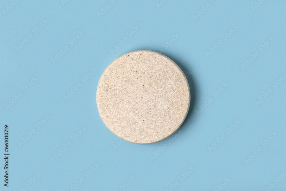 Round Podium on Blue Background. Natural Marble Pedestal. Eco Beauty ...