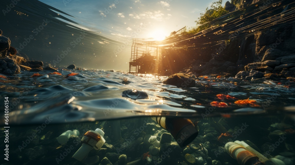 Plastic pollution in the ocean. Plastic waste and pollution in the sea ...