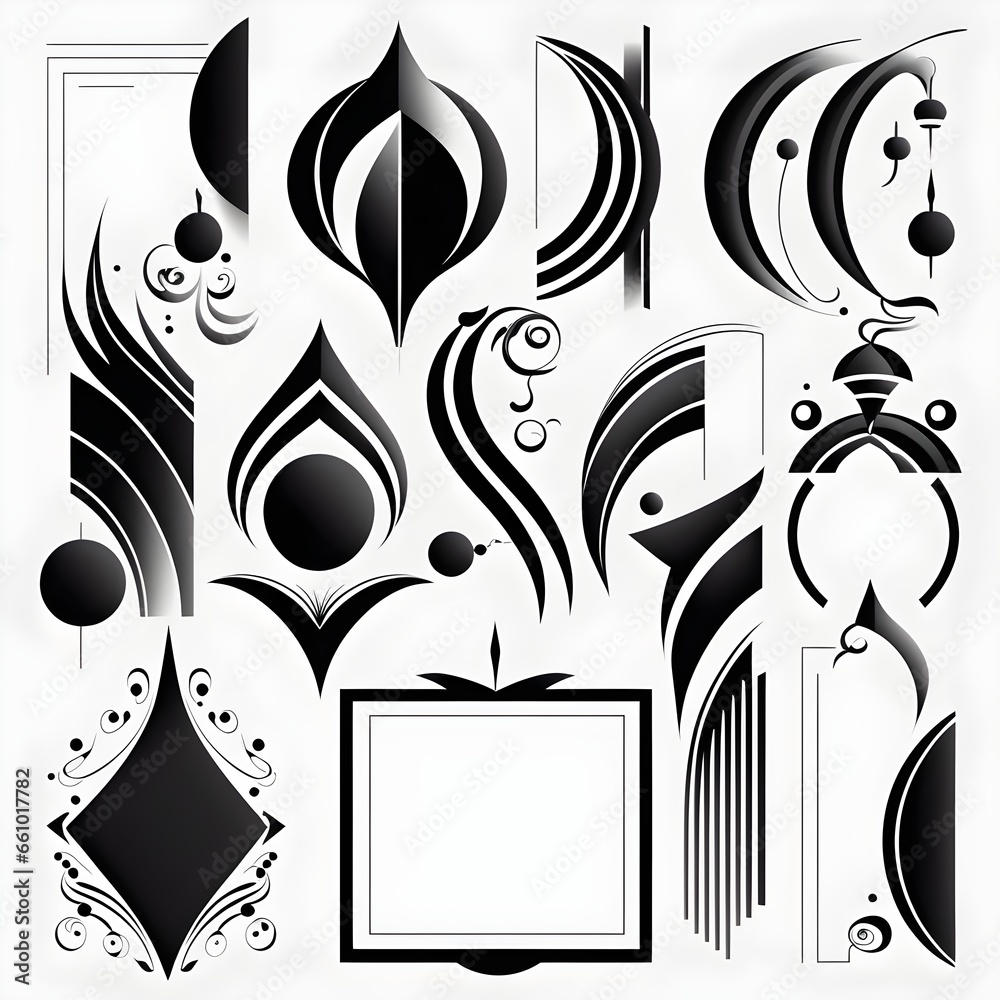 calligraphic ornaments dividers frames minimalist monochromatic ink ...