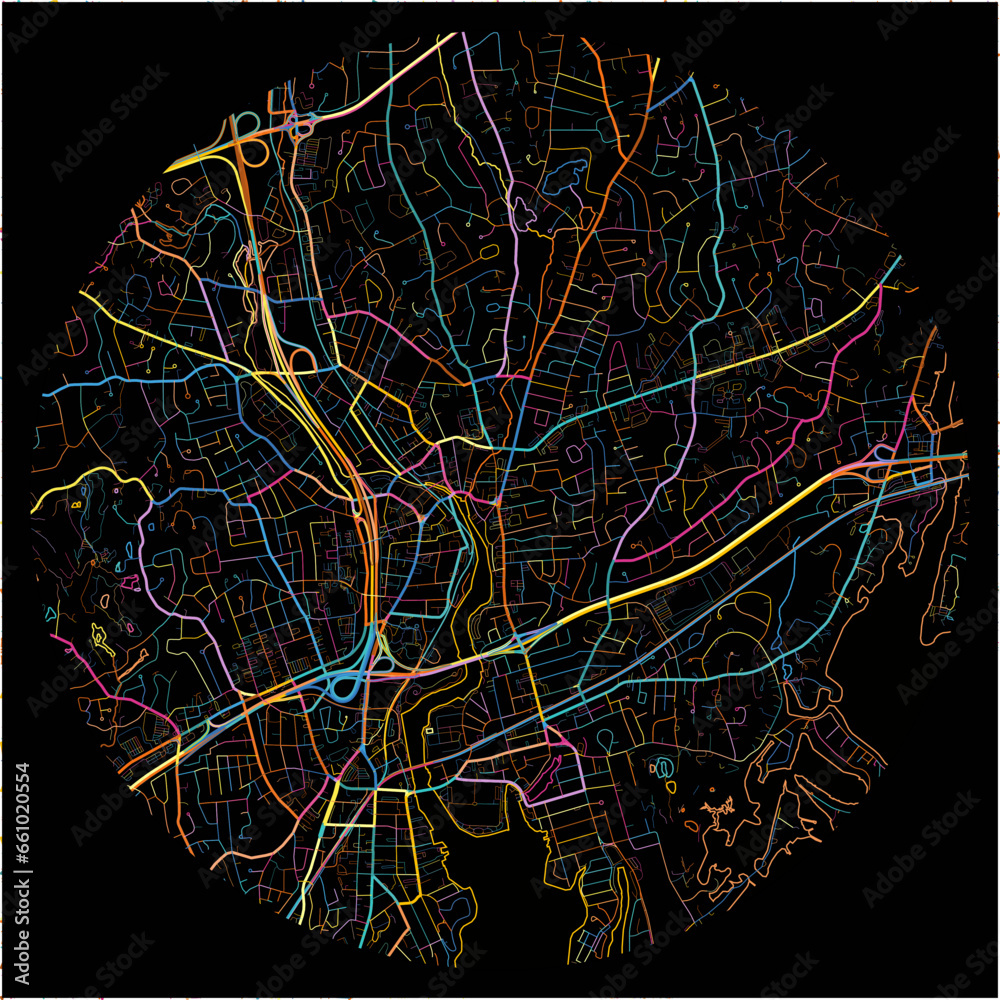 Colorful Map of Norwalk, Connecticut with all major and minor roads ...