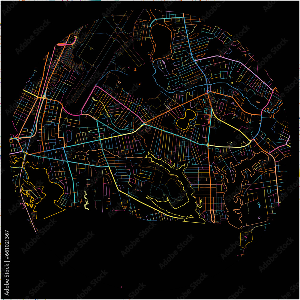 Colorful Map of Warwick, Rhode Island with all major and minor roads ...