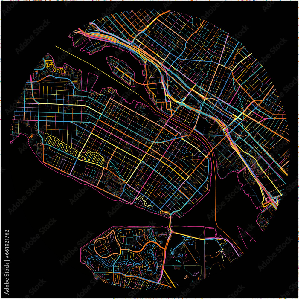 Colorful Map of Alameda, California with all major and minor roads ...