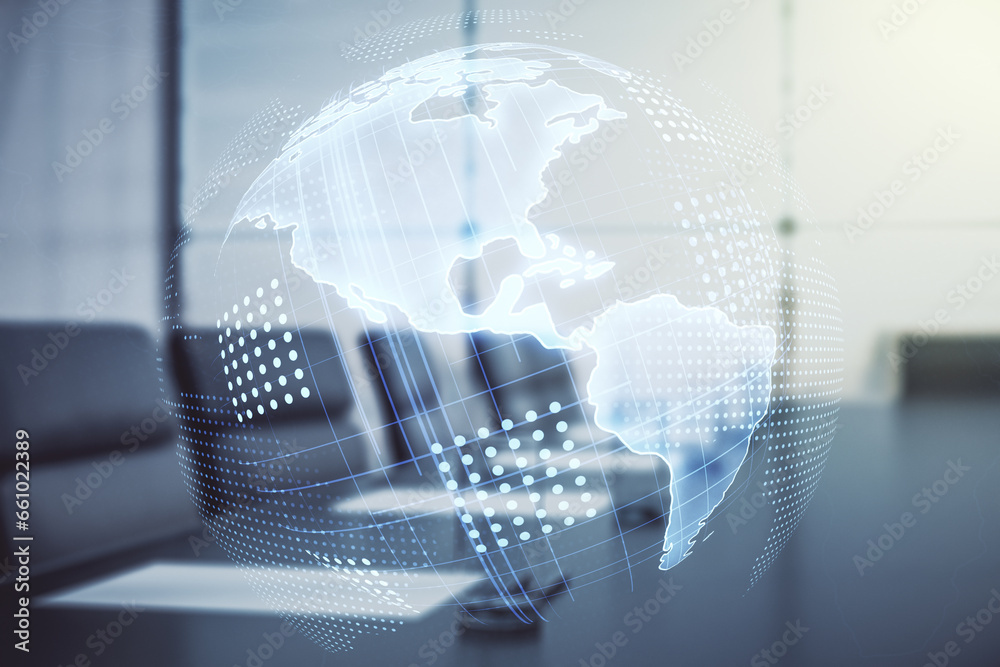 Virtual digital map of North America on a modern conference room ...