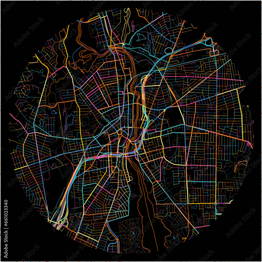 Colorful Map of Pawtucket, Rhode Island with all major and minor roads ...