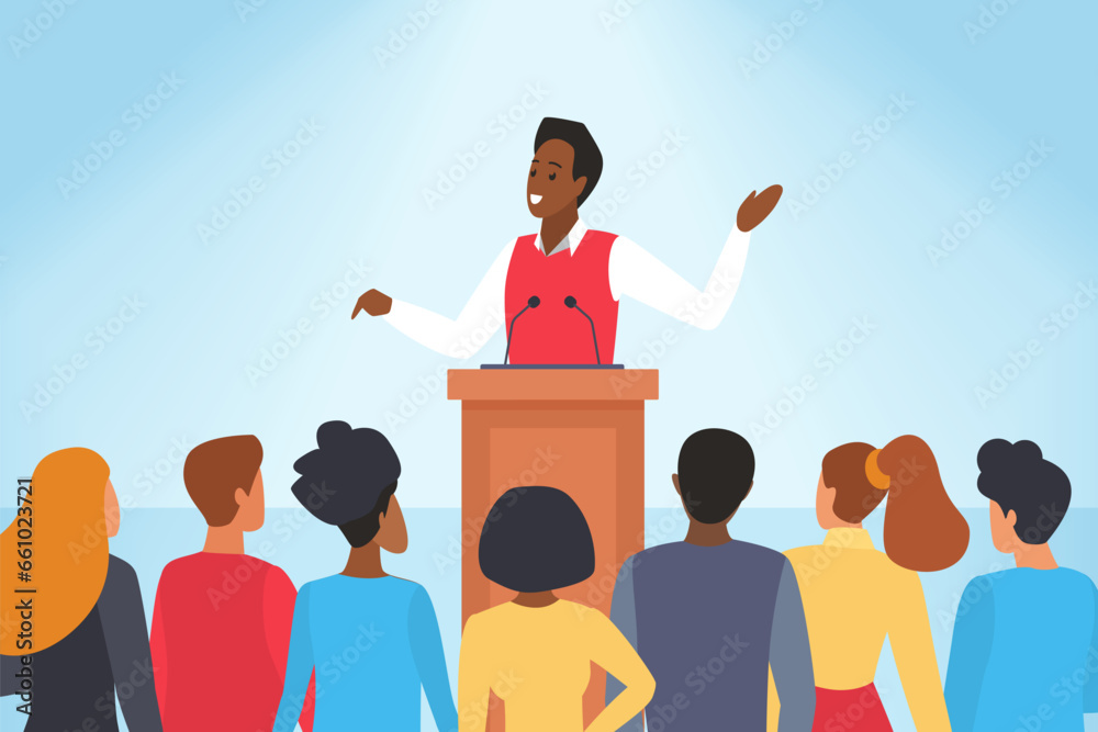 Confident speech of speaker in front of audience vector illustration ...