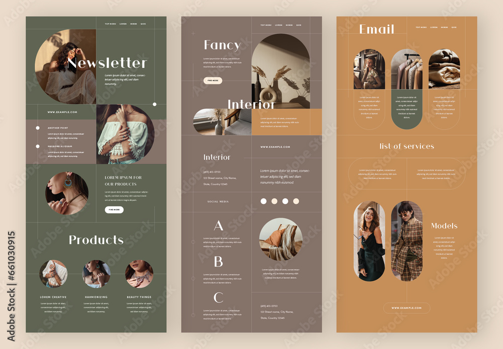 Set of Three Minimal Newsletter Layouts For Online Email Marketing ...
