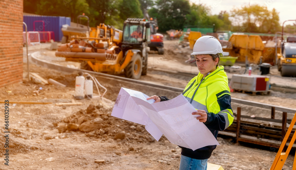 Female site engineer surveyor working with theodolite total station EDM ...