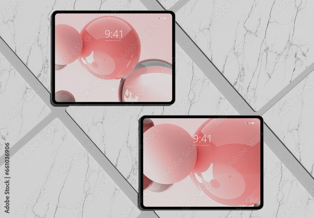 Mosaic Background with Two Tablets Mockup Stock Template | Adobe Stock