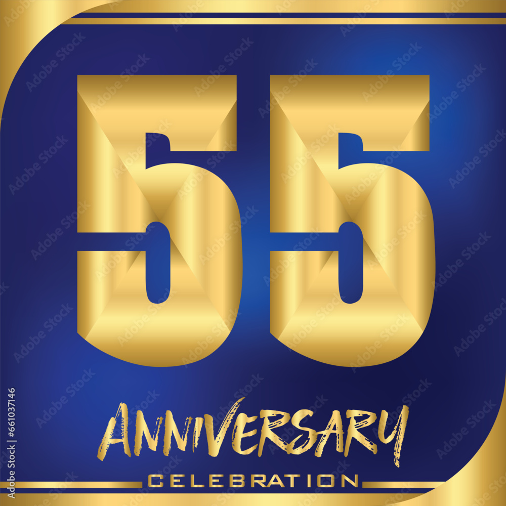 Celebrate the 55th anniversary with gold letters and blue background ...