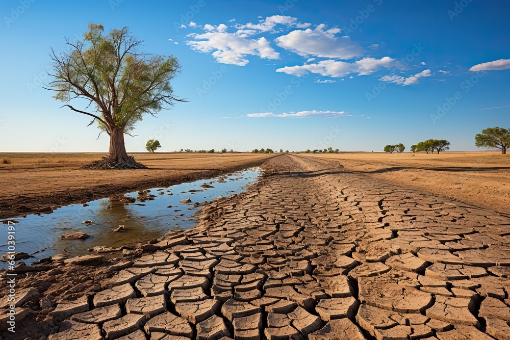 Heat and drought. Global warming, climate change. Endless dried-up ...