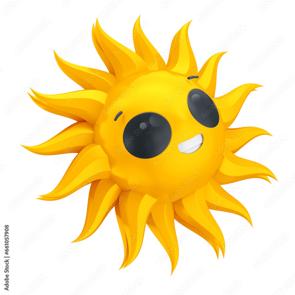 3D sun character. Happy yellow sun emoji with smiling face, 3d render ...