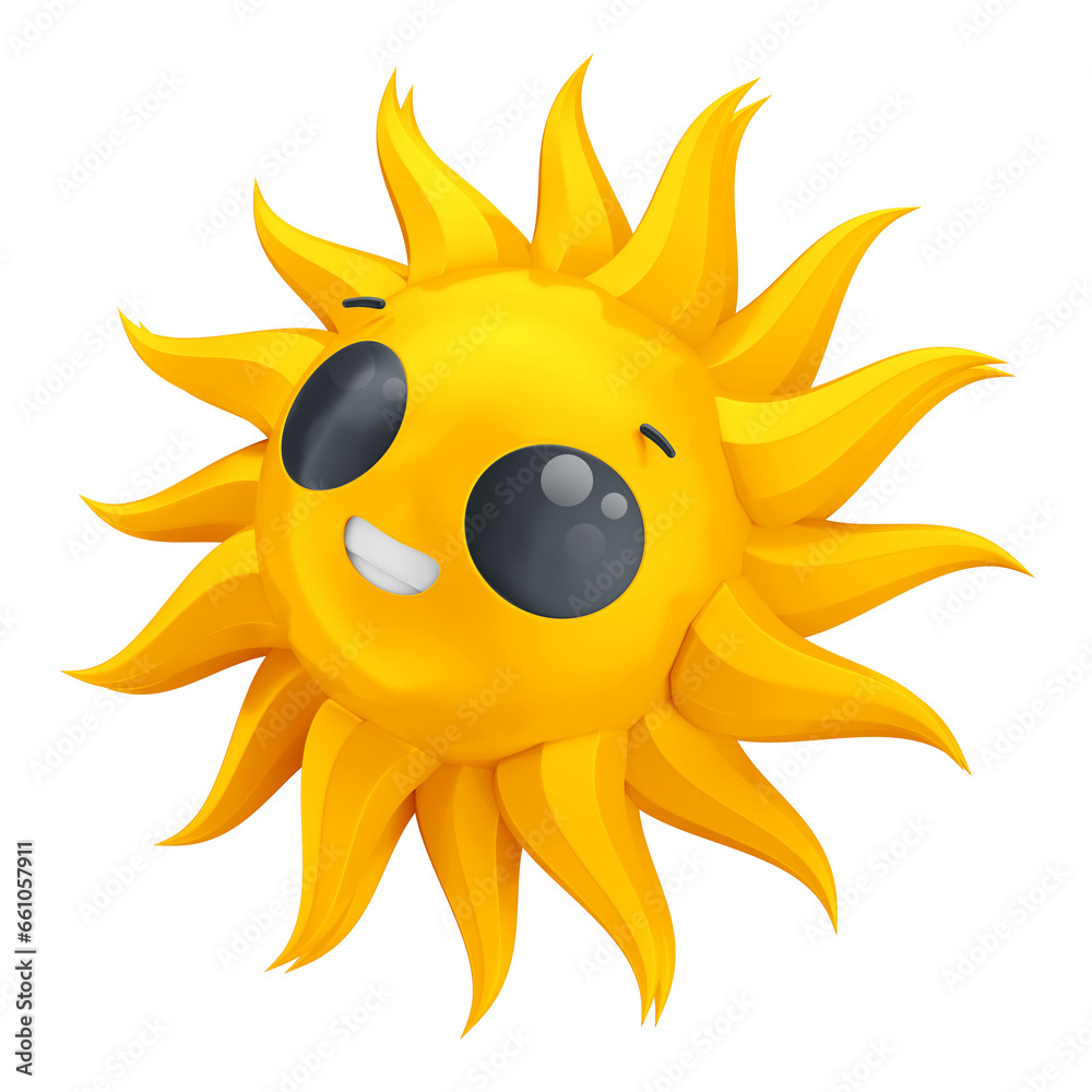 3D sun character. Happy yellow sun emoji with smiling face, 3d render ...