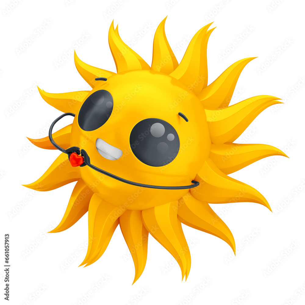 3D sun character. Happy yellow sun emoji with smiling face, 3d render ...