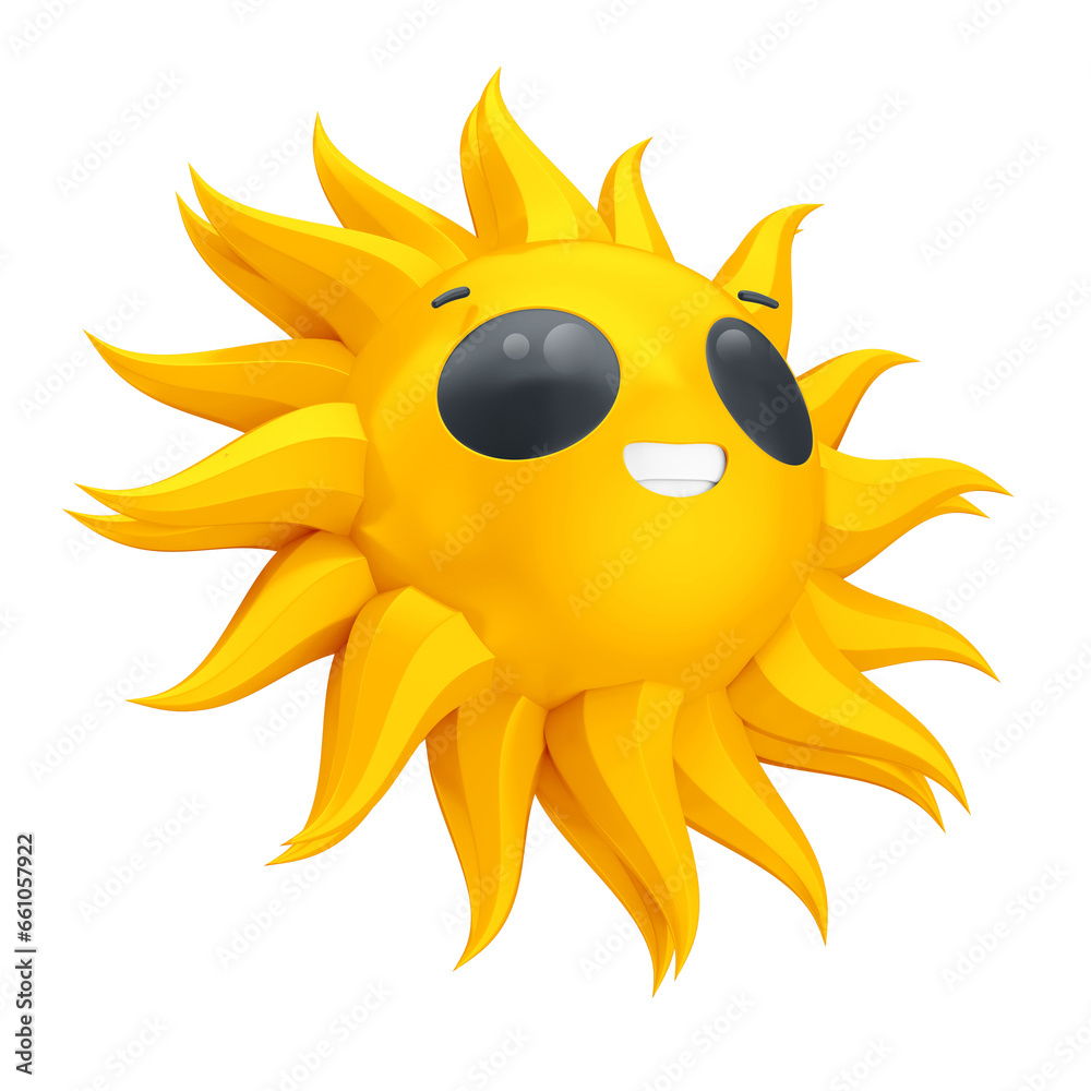 3D sun character. Happy yellow sun emoji with smiling face, 3d render ...