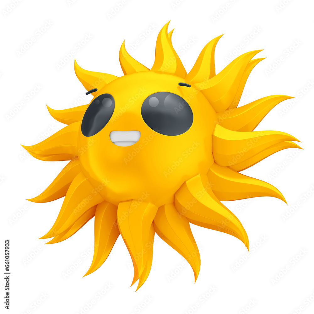 3D sun character. Happy yellow sun emoji with smiling face, 3d render ...