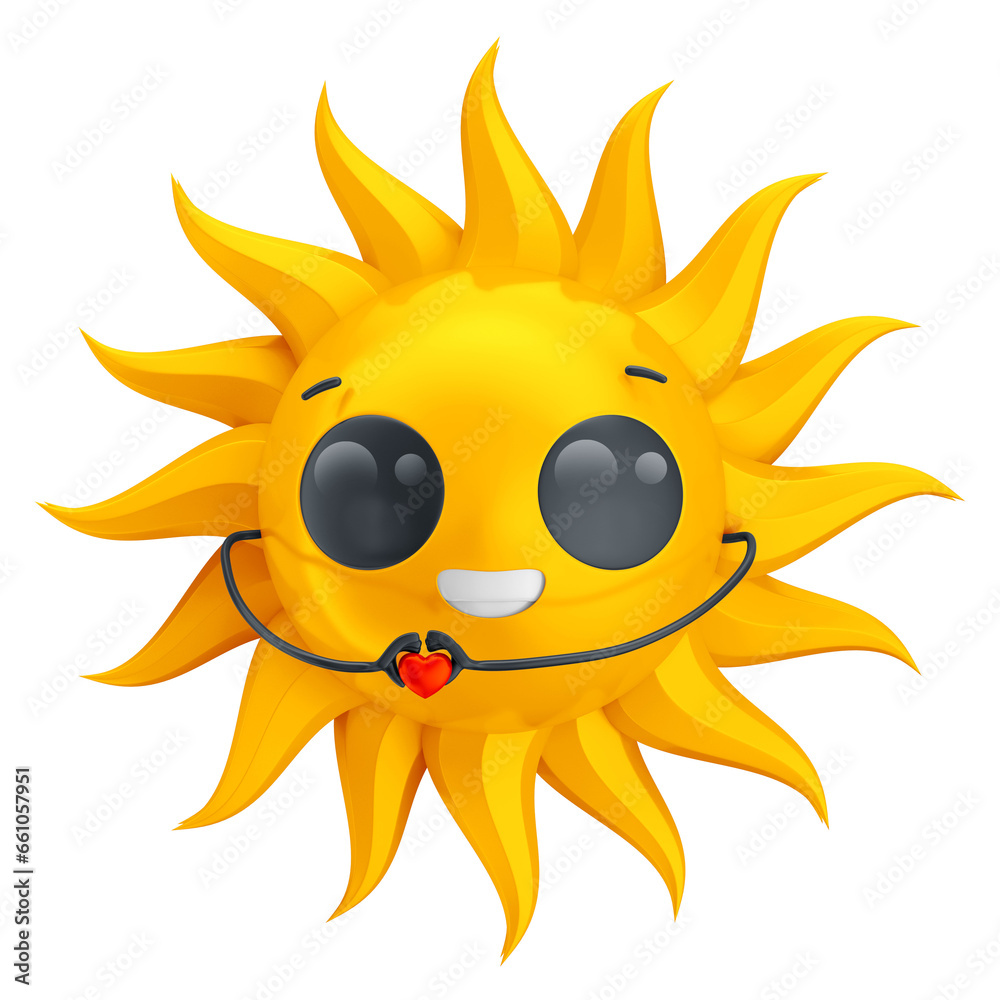 3D sun character. Happy yellow sun emoji with smiling face, 3d render ...