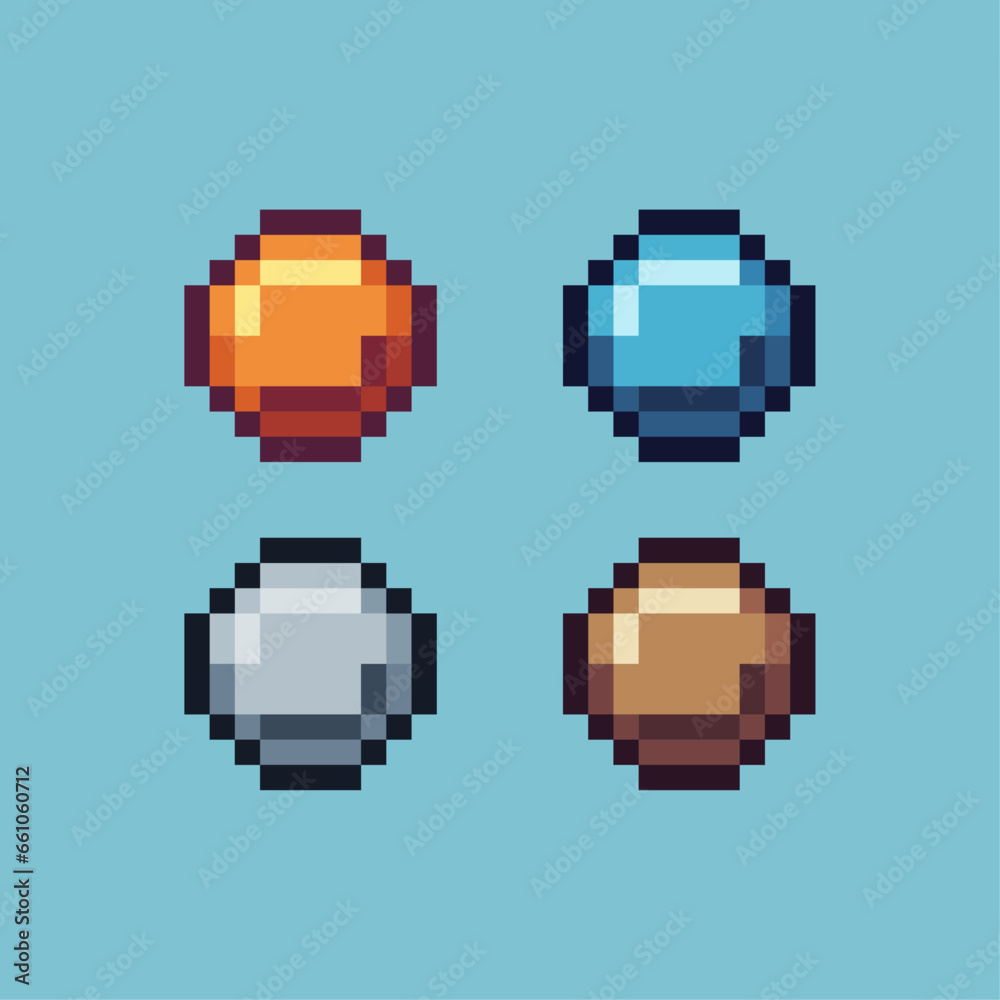 Pixel art sets of simple gold coin with variation color item asset ...
