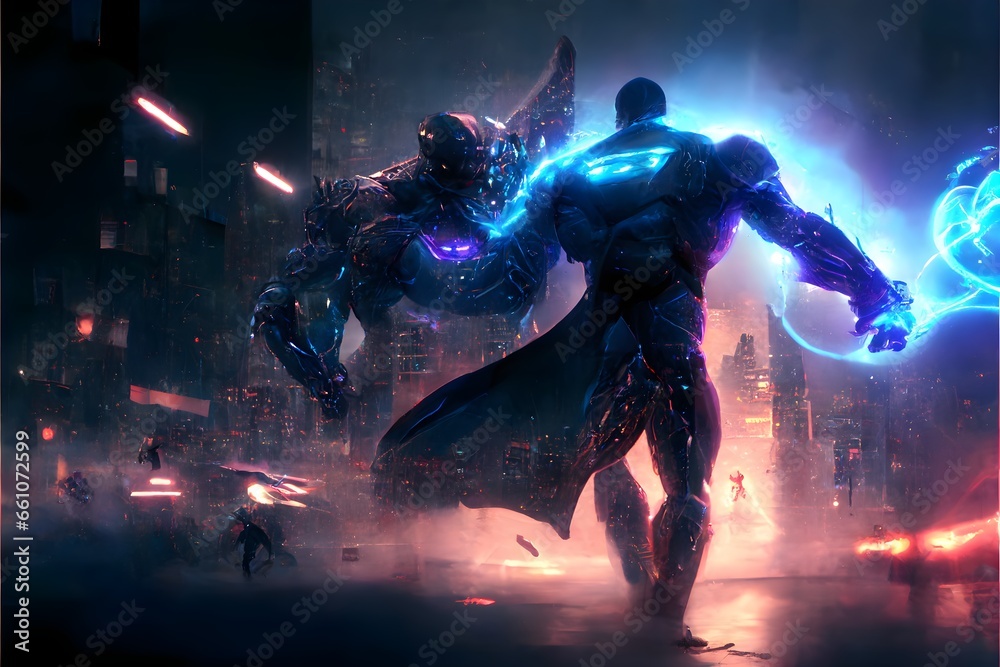 ShieldMan fighting with enemy alien full body hero from distance wide ...