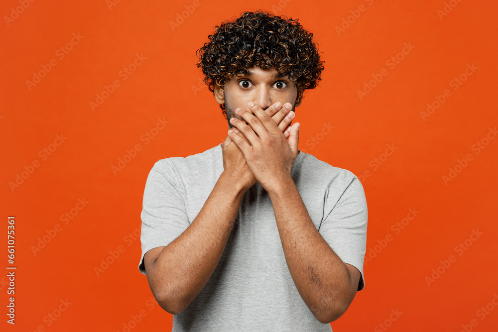 Young mad shocked scared fearful frightened sad Indian man he wears t ...