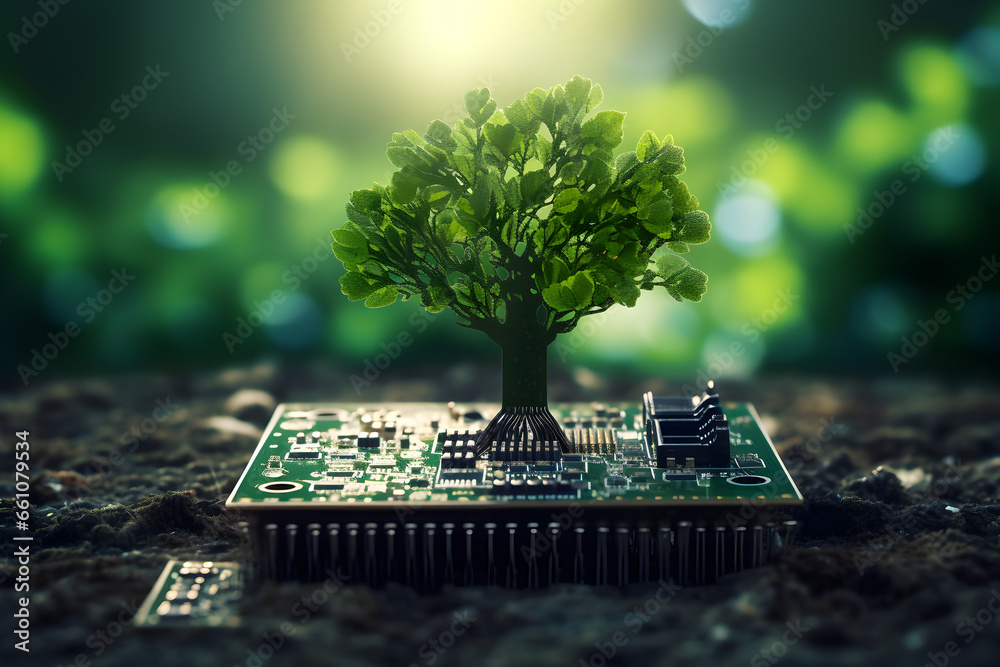 Harmony of Nature and Technology: Tree sprouting from a computer ...