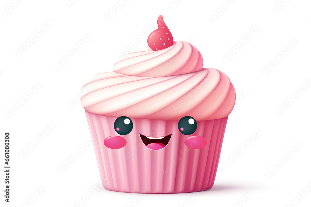 Cute pink cartoon cupcake character isolated on a transparent ...