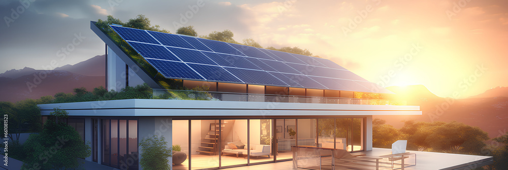 Futuristic generic smart home with solar panels rooftop system for ...