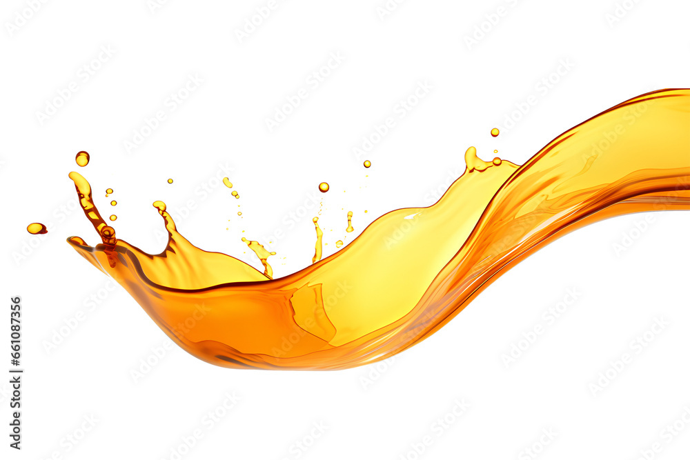 Realistic oil splash or orange liquid spill isolated on a transparent ...