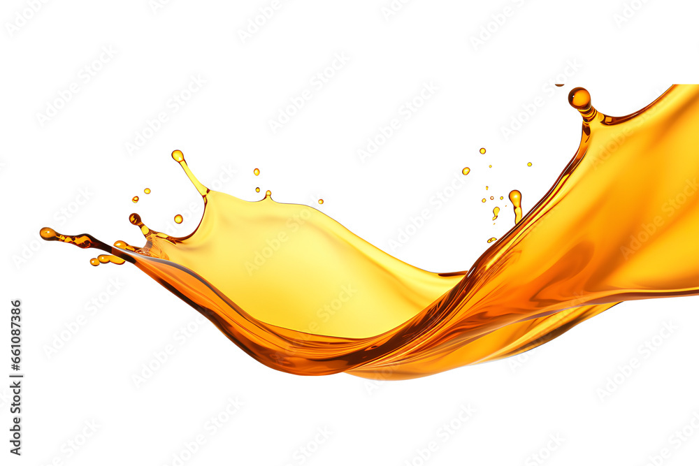 Realistic oil splash or orange liquid spill isolated on a transparent ...