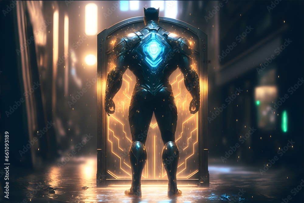 ShieldMan distance view full body hero from distance wide frame ...