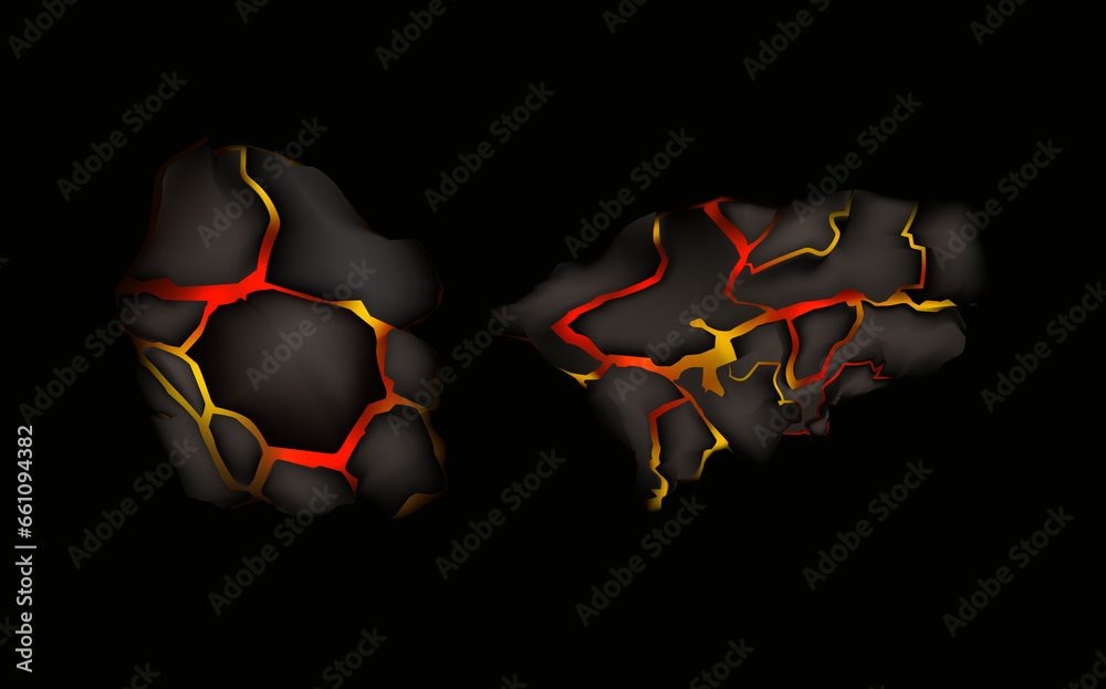 Stylized abstract background of volcano magma glow texture in cracking ...