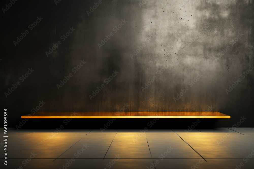 Futuristic luxury background product display golden wall shelf with ...