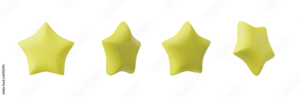 Set of yellow stars different shapes. Realistic 3d design cartoon style. vector illustration ...