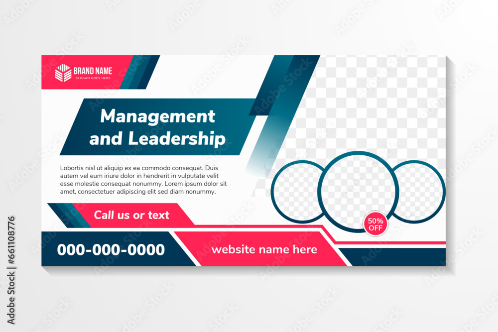 management and leadership horizontal banner design template. Editable ...