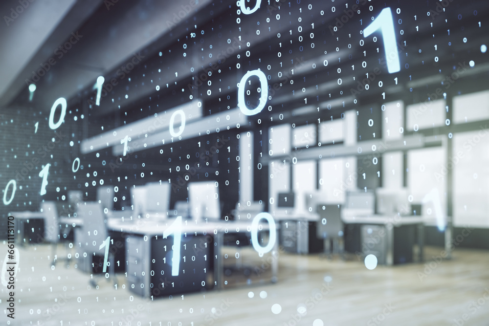 Double exposure of abstract virtual binary code hologram on modern ...